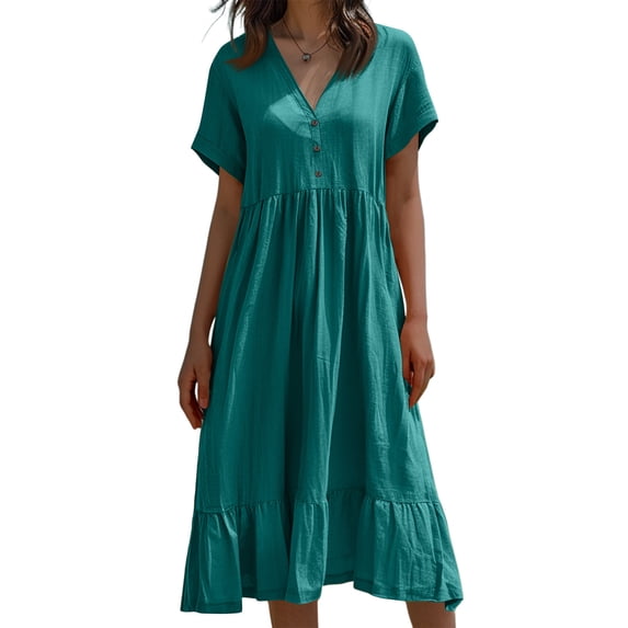 CIENVNSTG Women's Maxi Dress Short Sleeved Spring Breathable Beach ...