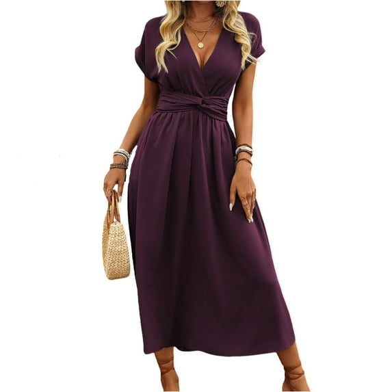 CIENVNSTG Women's Maxi Dress Solided Color Spring Comfortable Beach ...