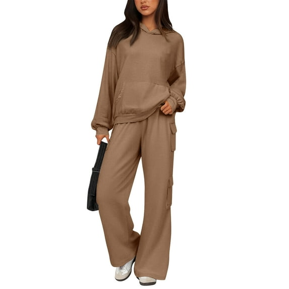 CIENVNSTG Womens 2 Piece Outfits Solid Color Lounge Hoodie Sweatsuits ...