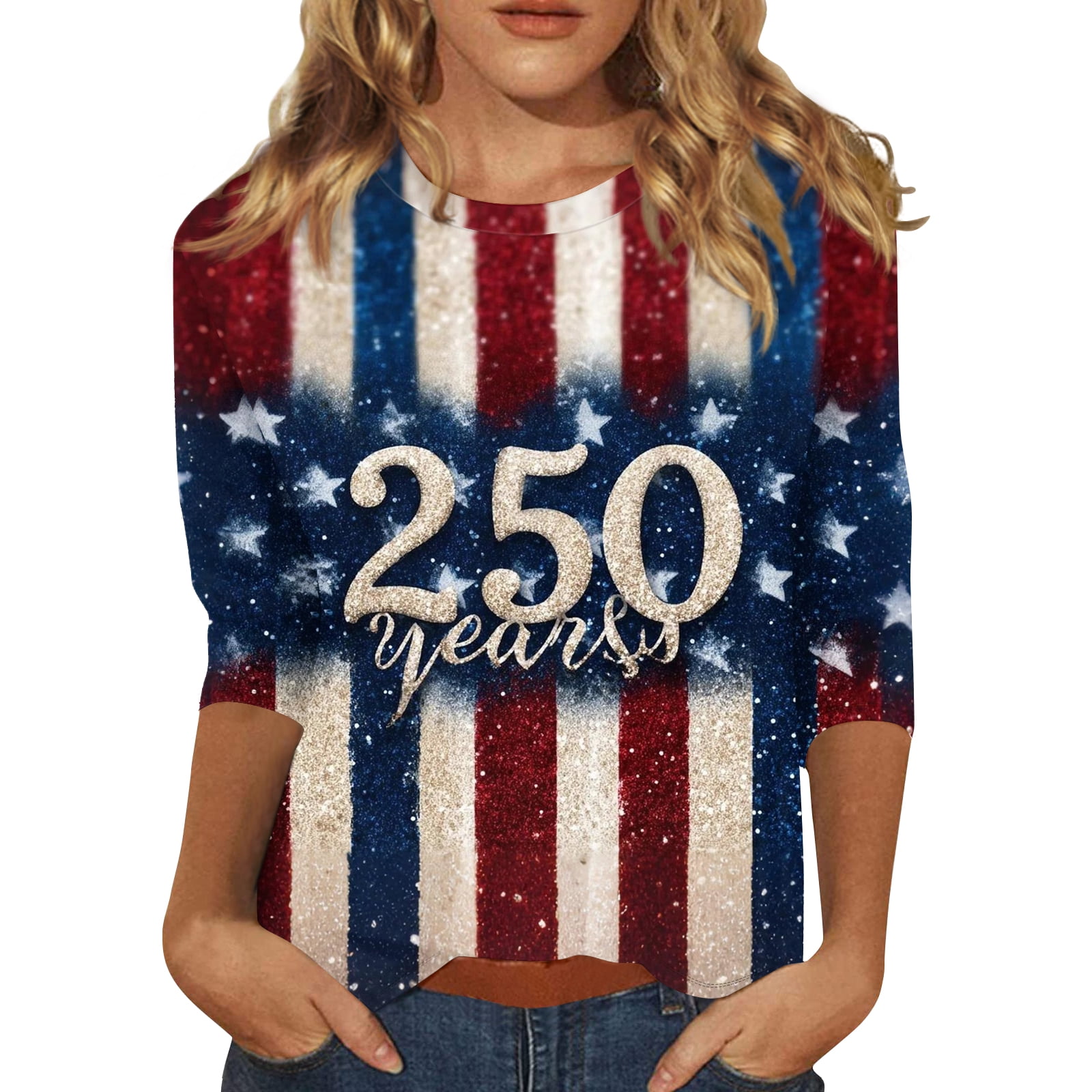 CIENVNSTG Womens 4th of July 250th Anniversary Crewneck Top USA Flag ...