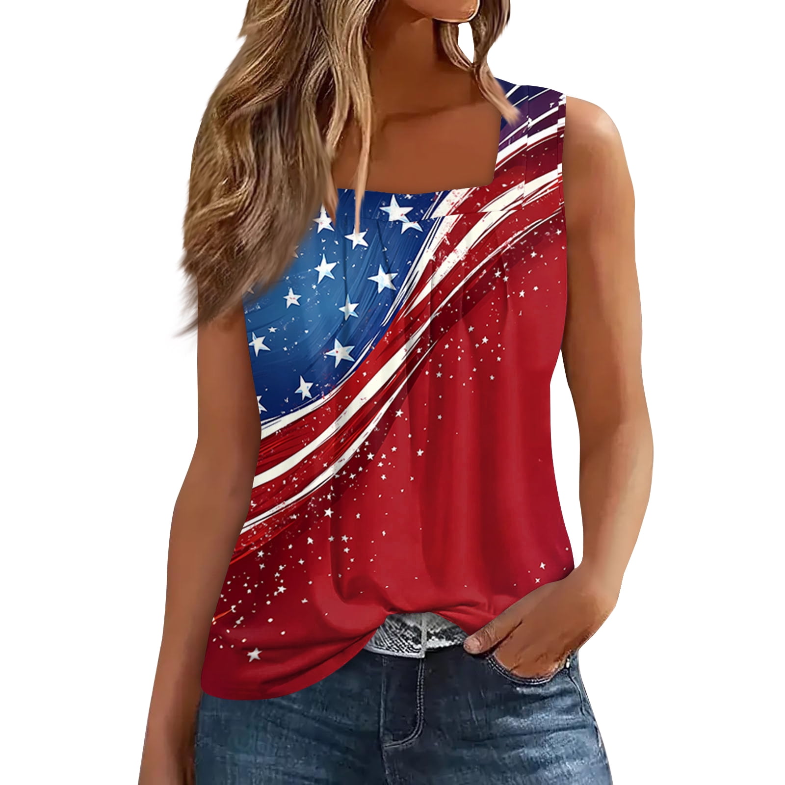 CIENVNSTG Womens 4th of July Independence Day Tank Tops Square Neck ...