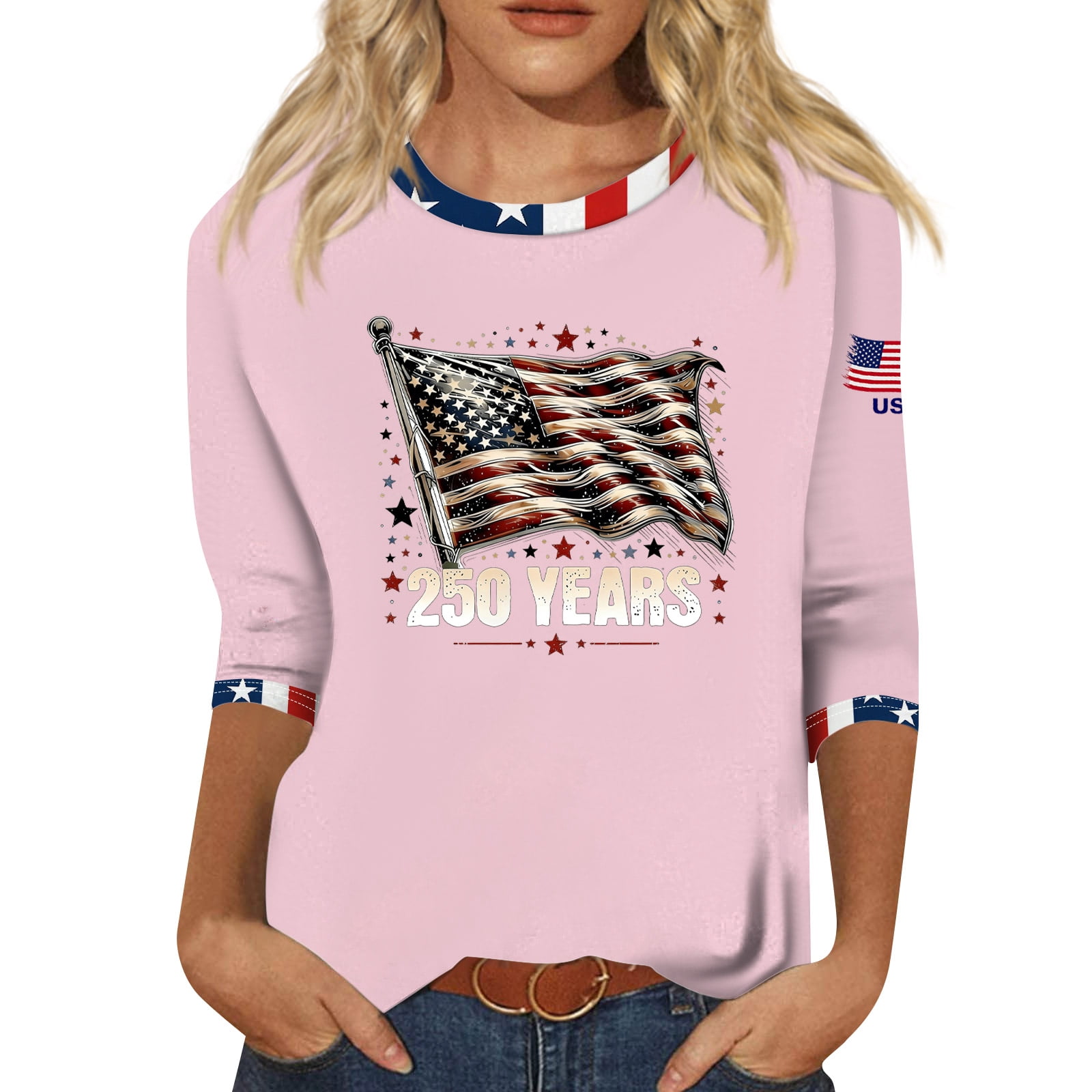 CIENVNSTG Womens Casual Crewneck Tops 4th of July 250th Anniversary USA ...