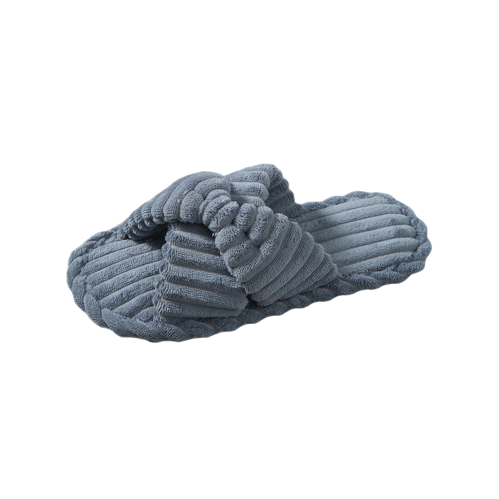 CIENVNSTG Womens Corduroy Striped Twisted Cross Strap Fuzzy Slide ...