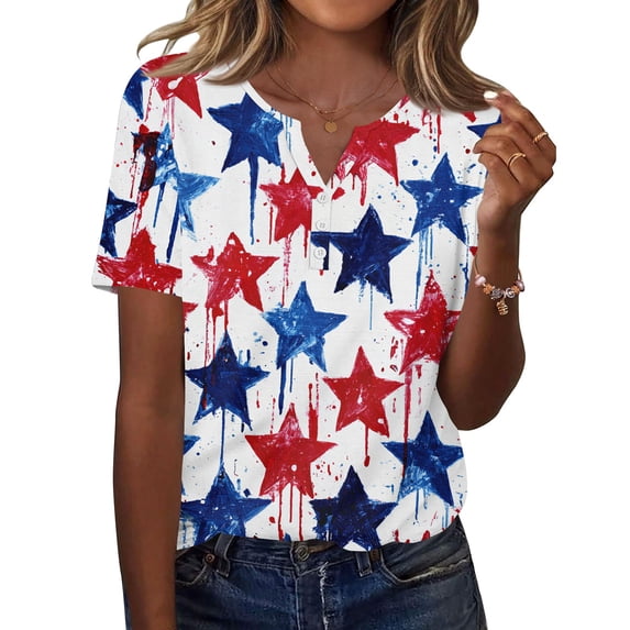 CIENVNSTG Womens Daily Casual T‑shirt 4Th Of July USA Flag Star Stripe ...