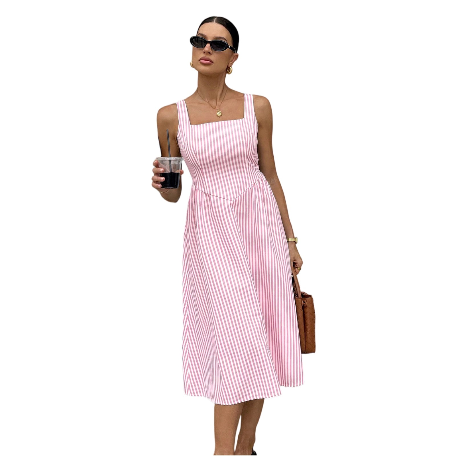 CIENVNSTG Womens Dresses Sleeveless Camisole with Square Collar and ...