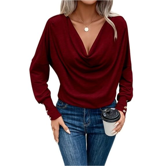 CIENVNSTG Womens Long Sleeve Shirts Tunic Blouse Fashion V Neck Shirts ...