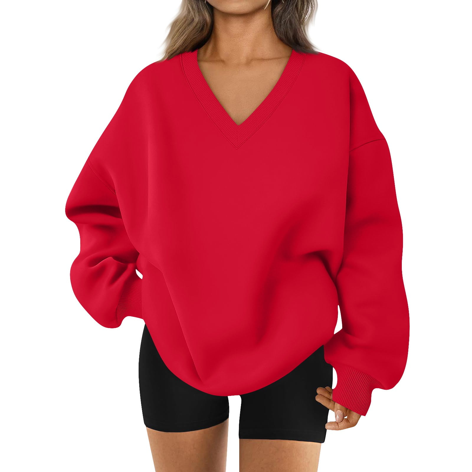CIENVNSTG Womens Oversized Sweatshirts V Neck Long Sleeve Casual ...