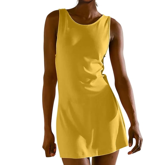 CIENVNSTG Womens Summer Dress 2026 Fitted O Neck Sleeveless Sundresses ...