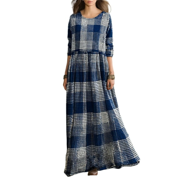 CIENVNSTG Womens Summer Midi Dress Female Vintage Plaid Check Casual ...