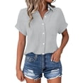 CIENVNSTG Womens Tops Gauze Solid Color Collared Button Down Shirts ...