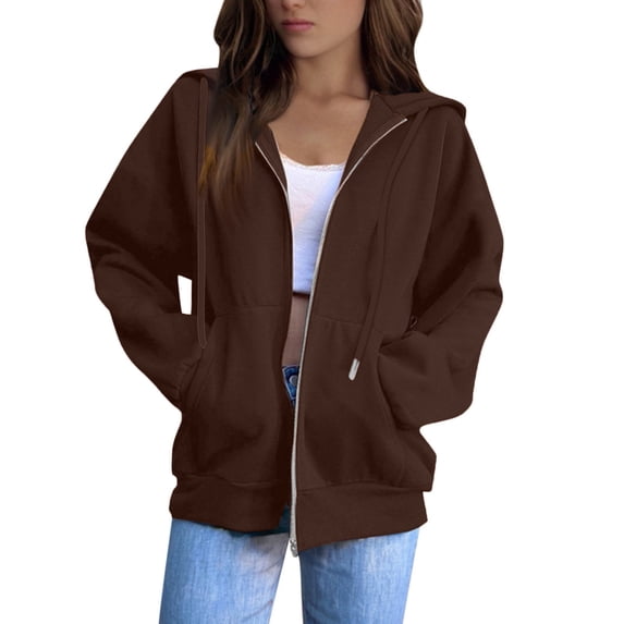 CIENVNSTG Zip Up Oversized Hoodie Sweatshirts for Women Side Patch ...