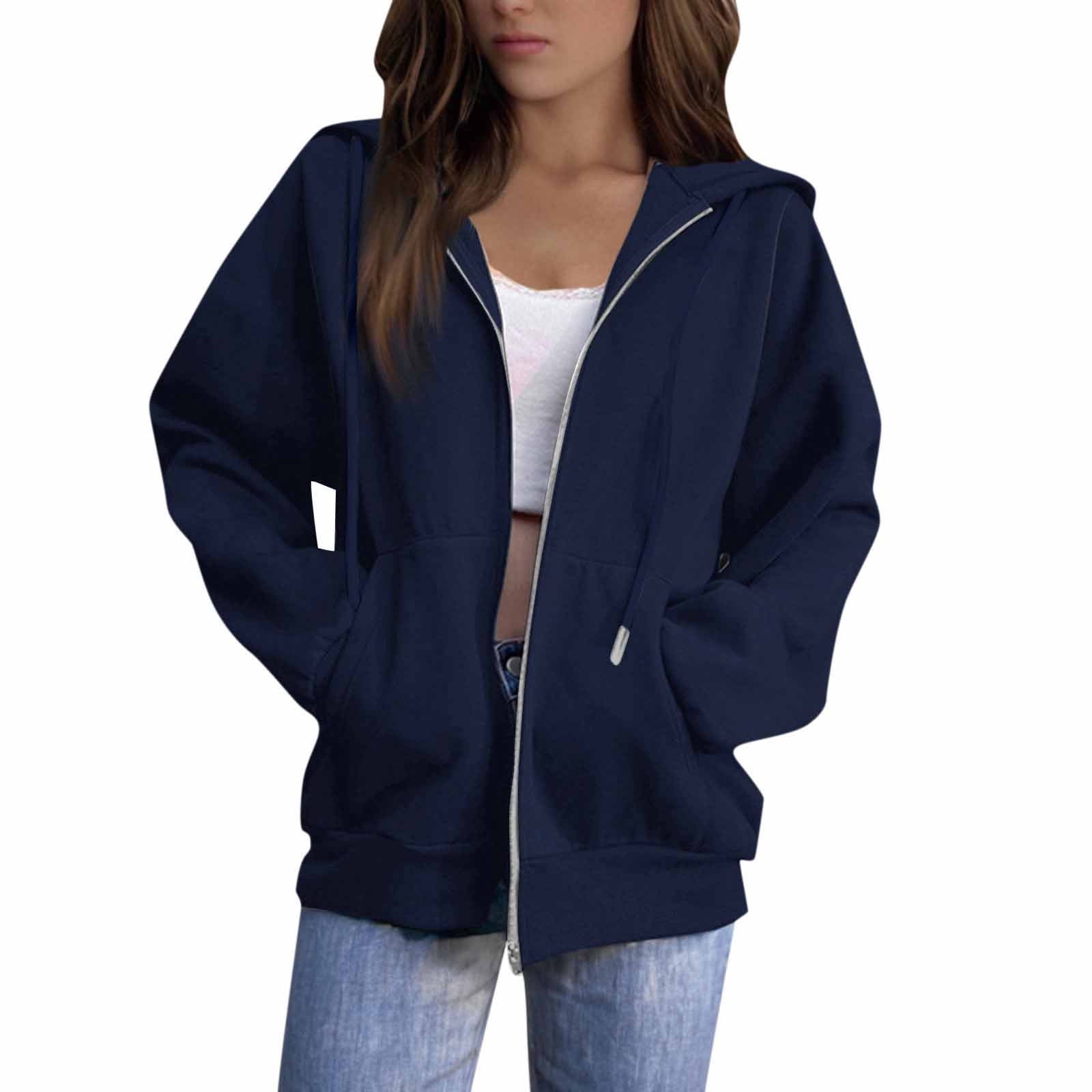 CIENVNSTG Zip Up Oversized Hoodie Sweatshirts for Women Side Patch ...