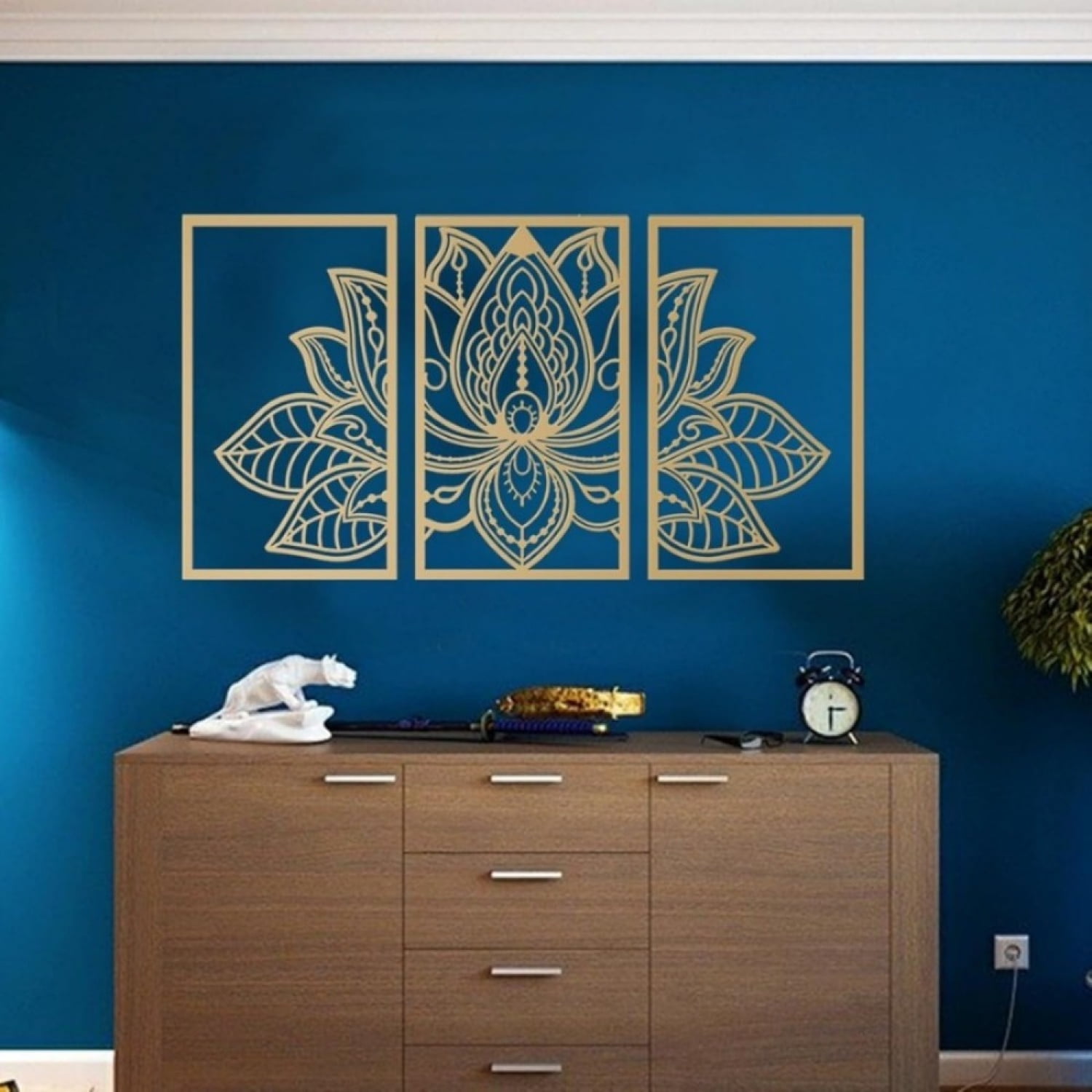 CIFbuy Luxury Theme 3 Panel Iron Wall Art Mandala Lotus Zen Style Decor ...