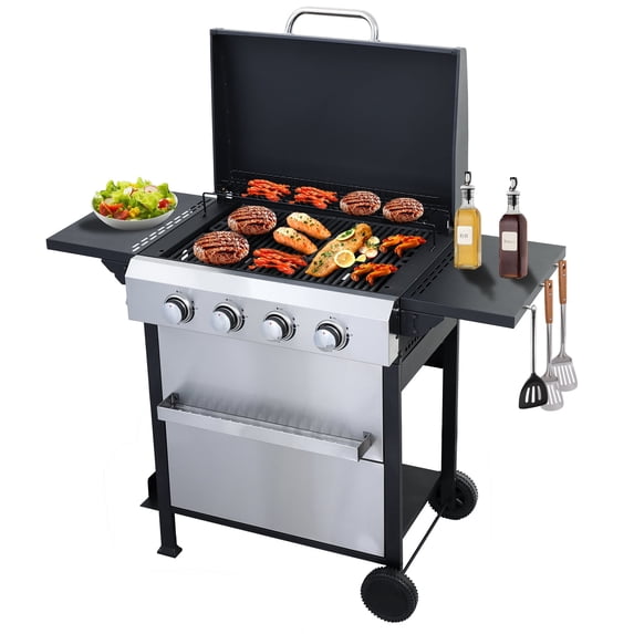 CIG GARDEN 4-Burner Propane Gas Grill, 42,000 BTU Output Flat Top BBQ ...