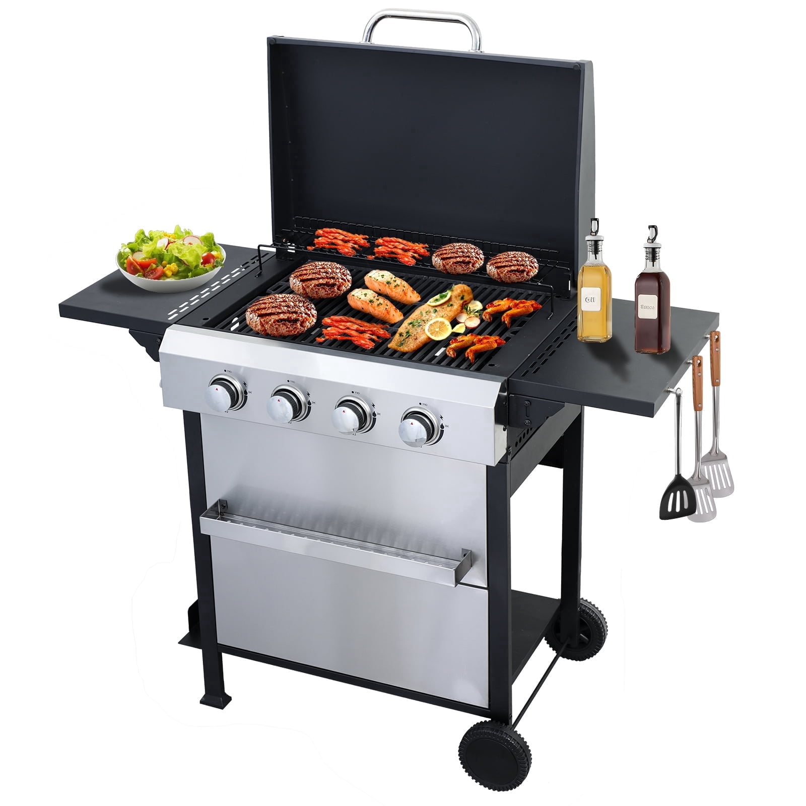 CIG GARDEN 4-Burner Propane Gas Grill, 42,000 BTU Output Flat Top Bbq ...