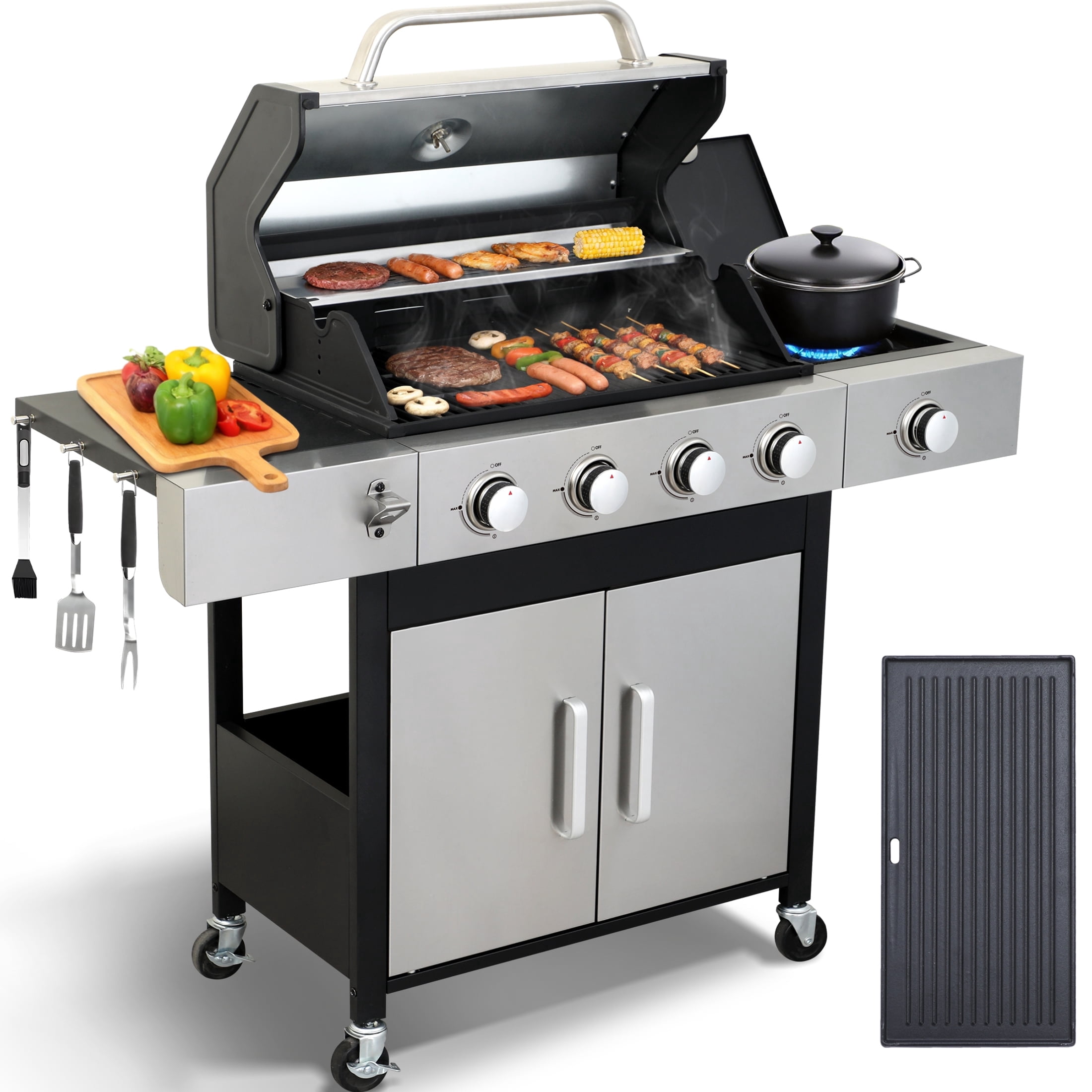 CIG GARDEN 4-Burner Propane Gas Grill and Griddle Combo with Side ...