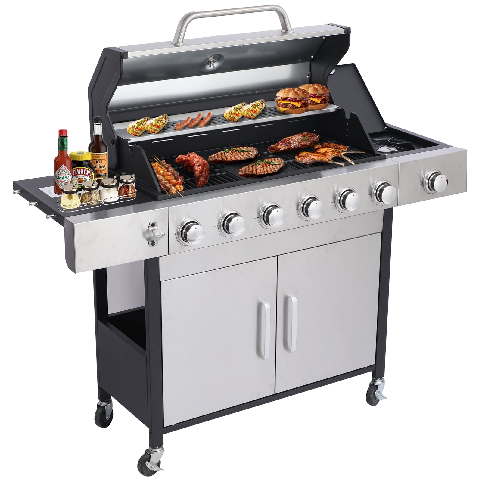 CIG GARDEN 6-Burner Propane Gas Grill with Side Burner,73000 BTU Output ...