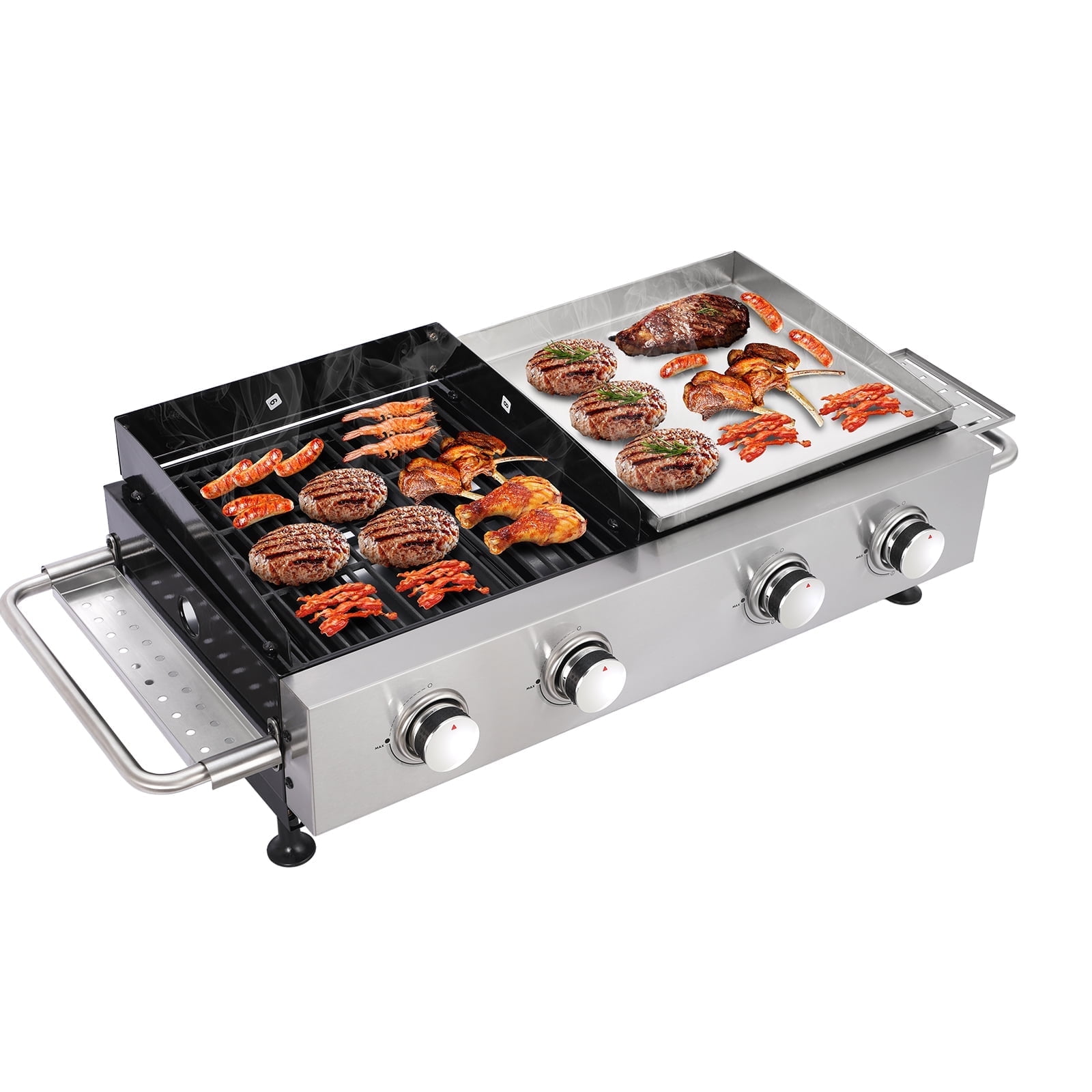 CIG GARDEN 2 Burner Propane Gas Grill and Plancha Combo, Cast Iron ...