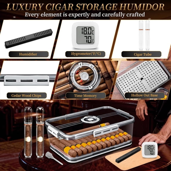 CIGARLOONG Cigar Humidor Large with Cedar Shelves, 2 Travel Cigar Tube ...