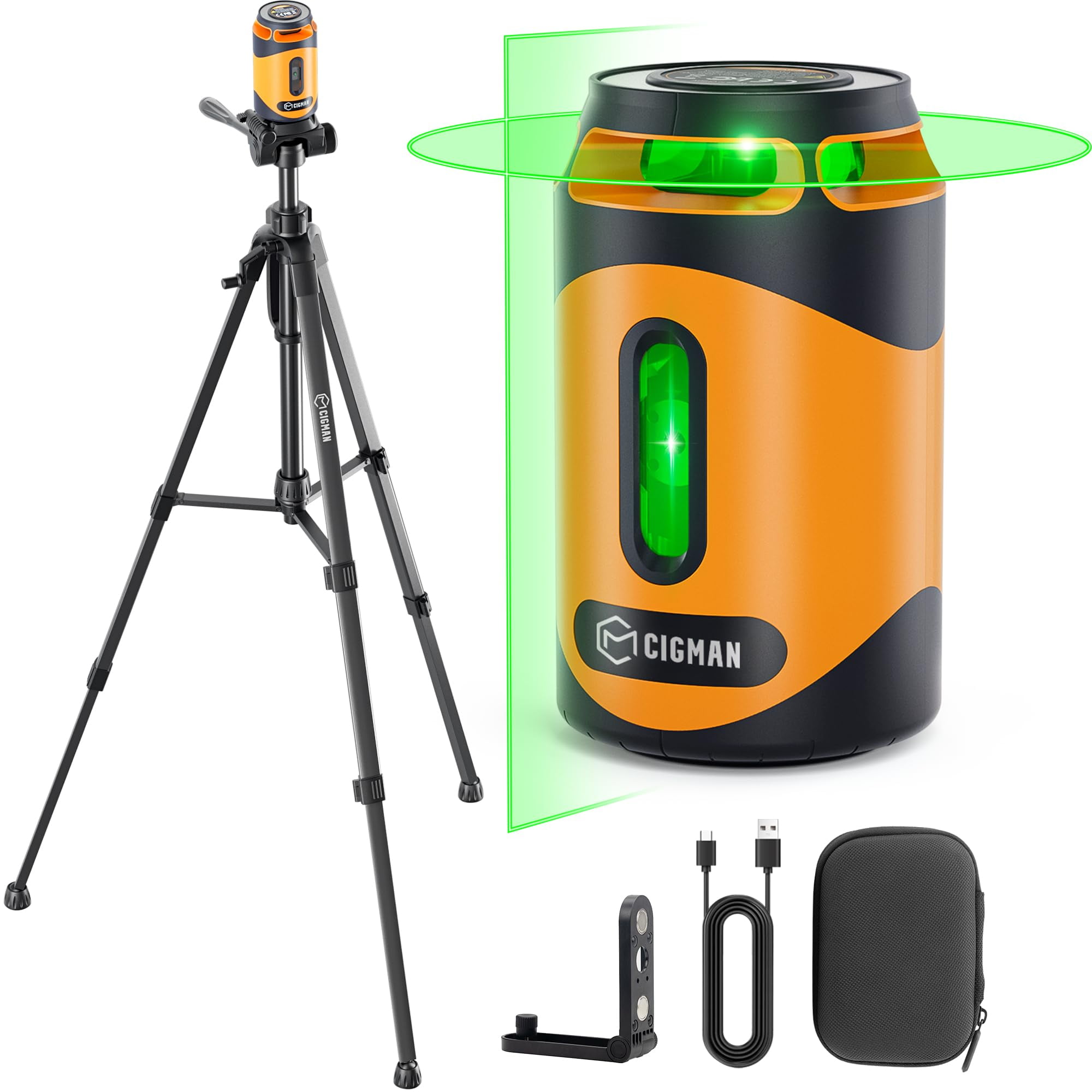 CIGMAN 360° Laser Level with Tripod, Green Self Cross Line Laser, 100Ft Laser Tool with ...