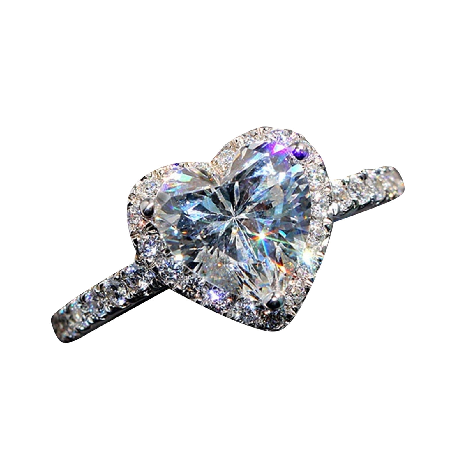 CILENON Bright Love Zircon Ring Round White Stone Jewelry Fashion ...