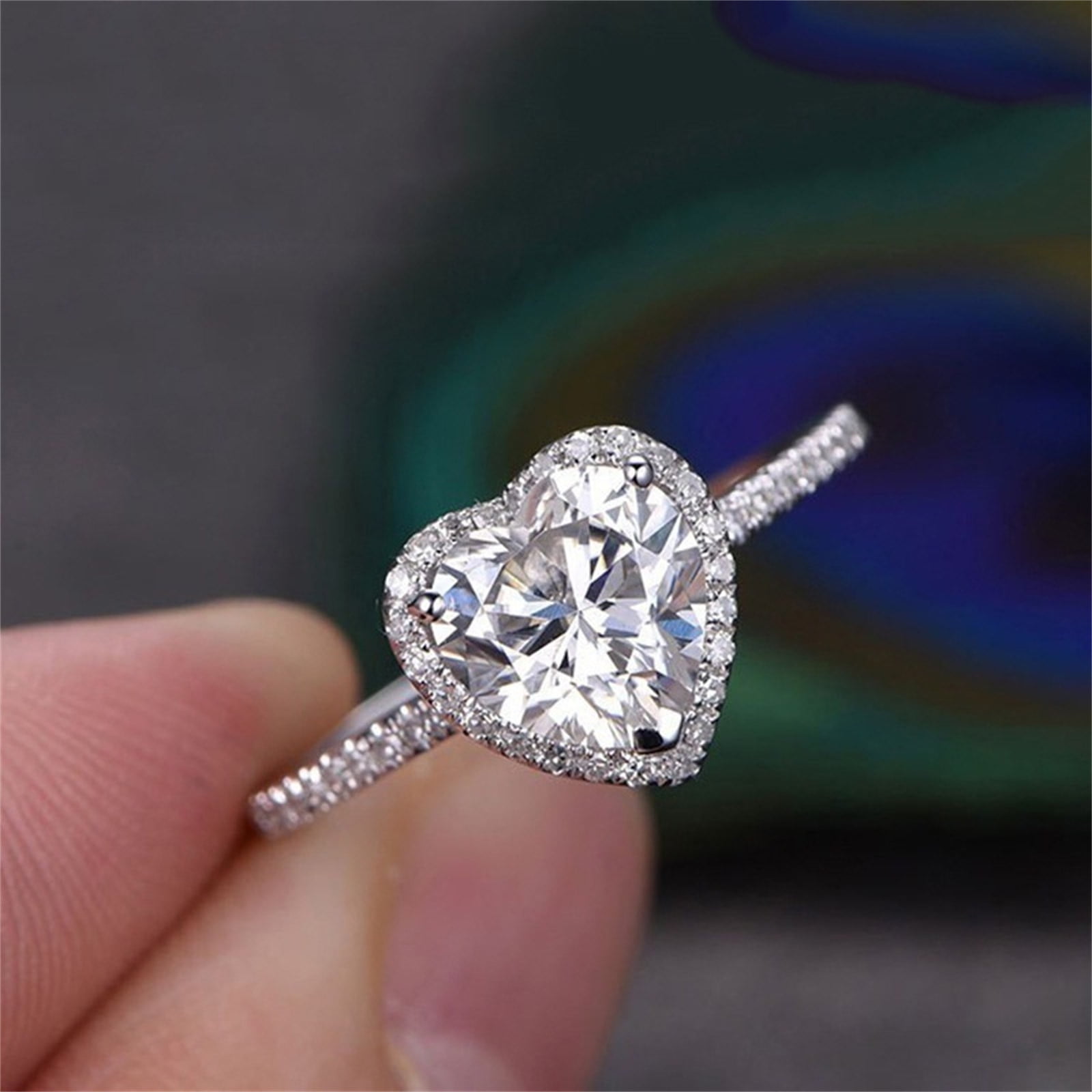 CILENON Bright Love Zircon Ring Round White Stone Jewelry Fashion ...