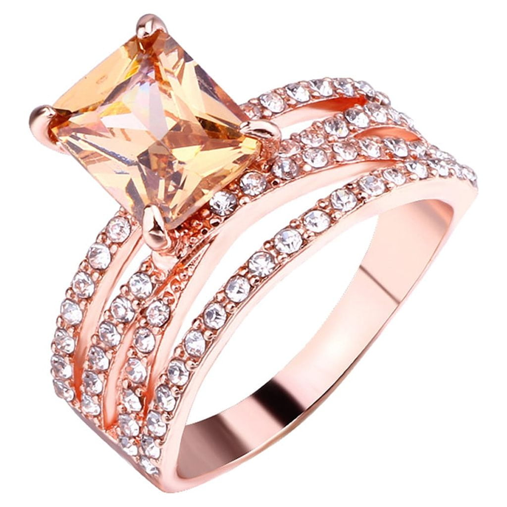 CILENON Clearance Engagement Gold Wedding Bands Rings For Women Non Tarnish Cz Cubic Zirconia ...