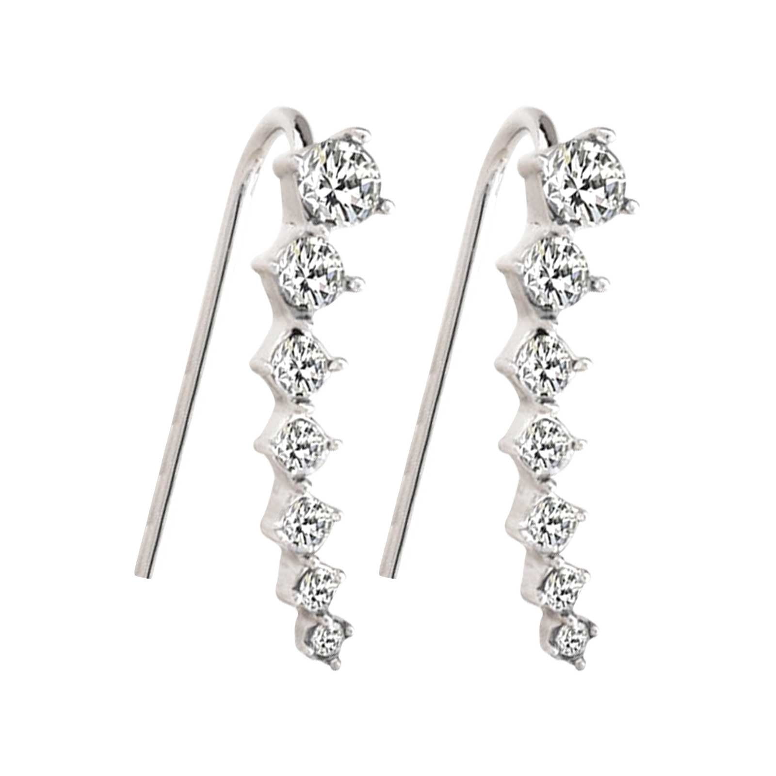 CILENON Dangle Seven Star Diamond Stud Earrings 7 Crystals Ear Cuffs ...