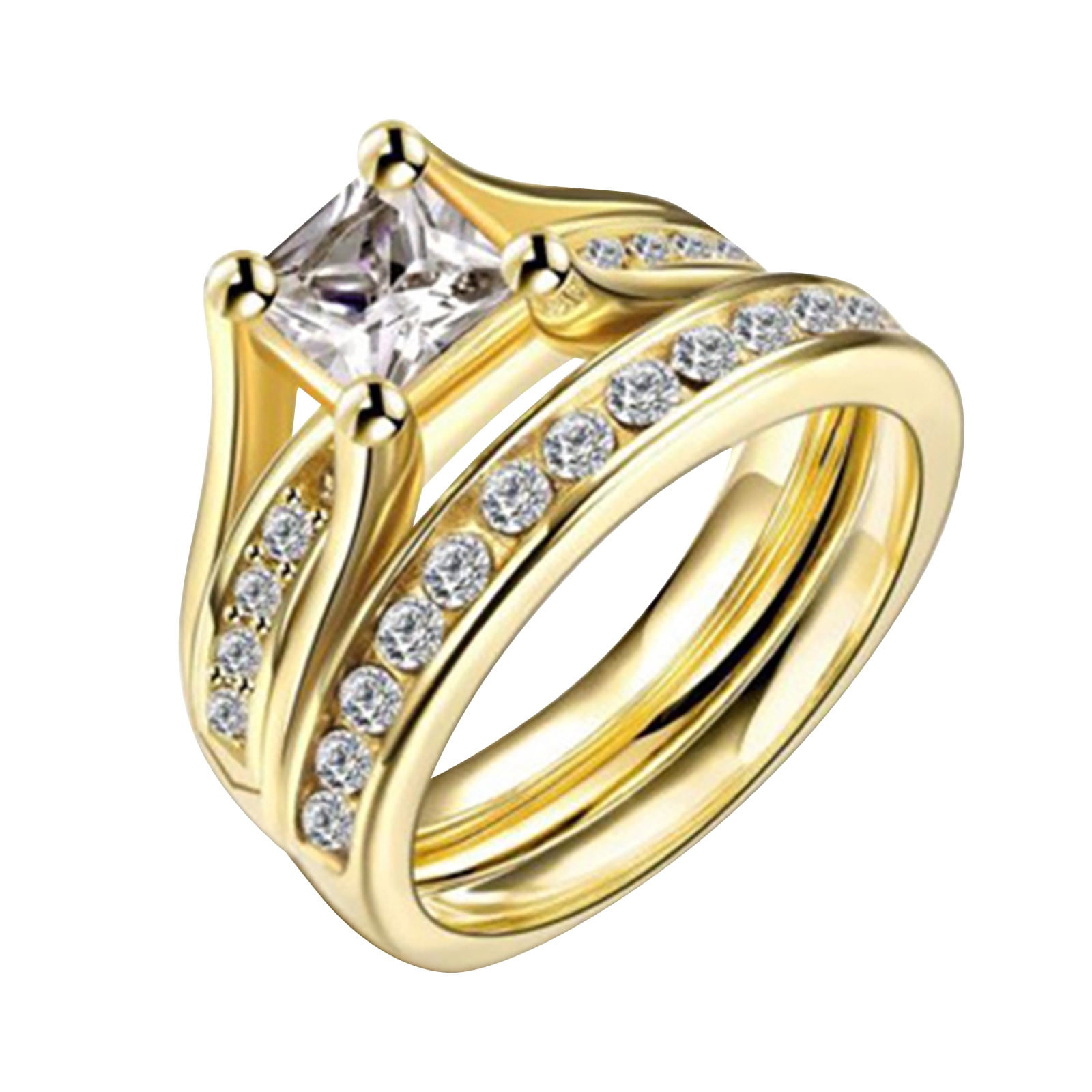 CILENON Gold Band Ring Woman Gold Square Zirconia Ring Simple Fashion ...