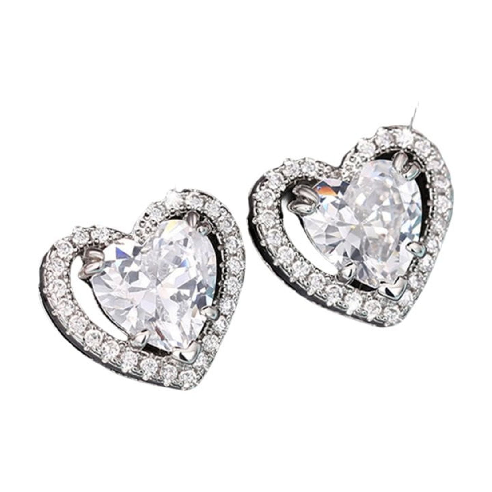 CILENON Clearance Cubic Zirconia Earrings Studs, Cute Heart Cz Stud ...