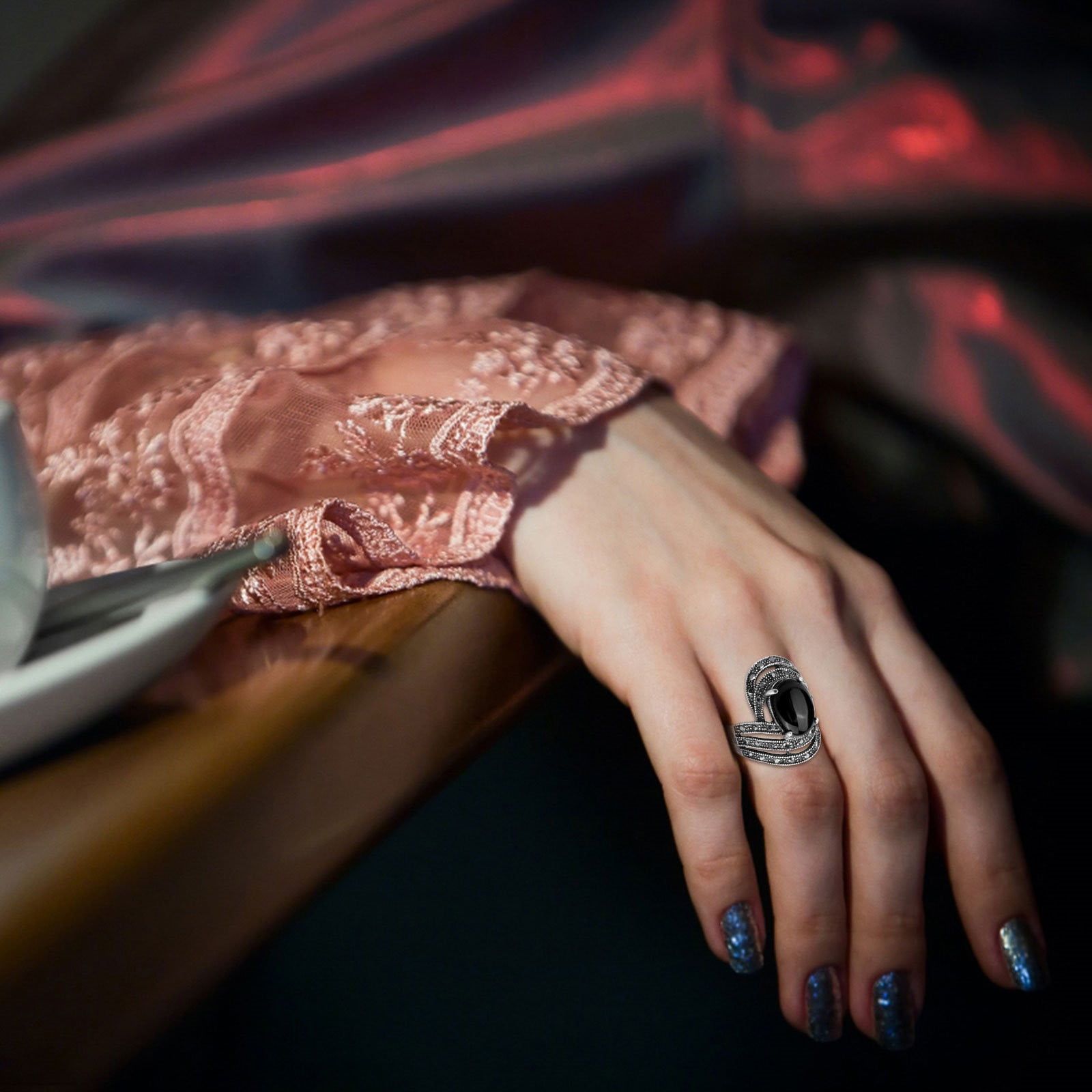 CILENON Love Ring Boho Ethnic Bride Wedding Crystal Ring Antique Big ...