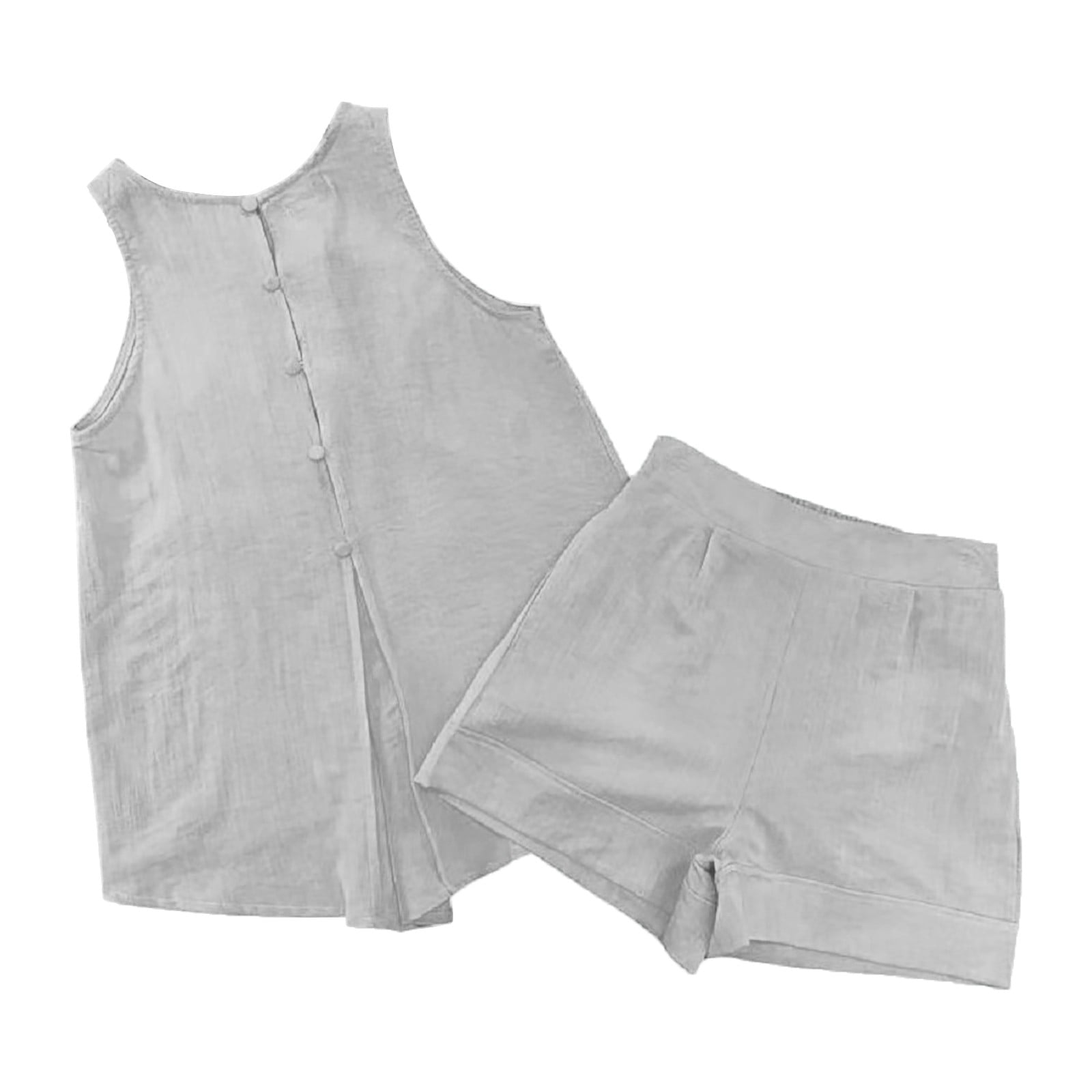 Cilenon Matching Sets Women Clothing Ladies Summer Solid Cotton And Linen Casual Sleeveless