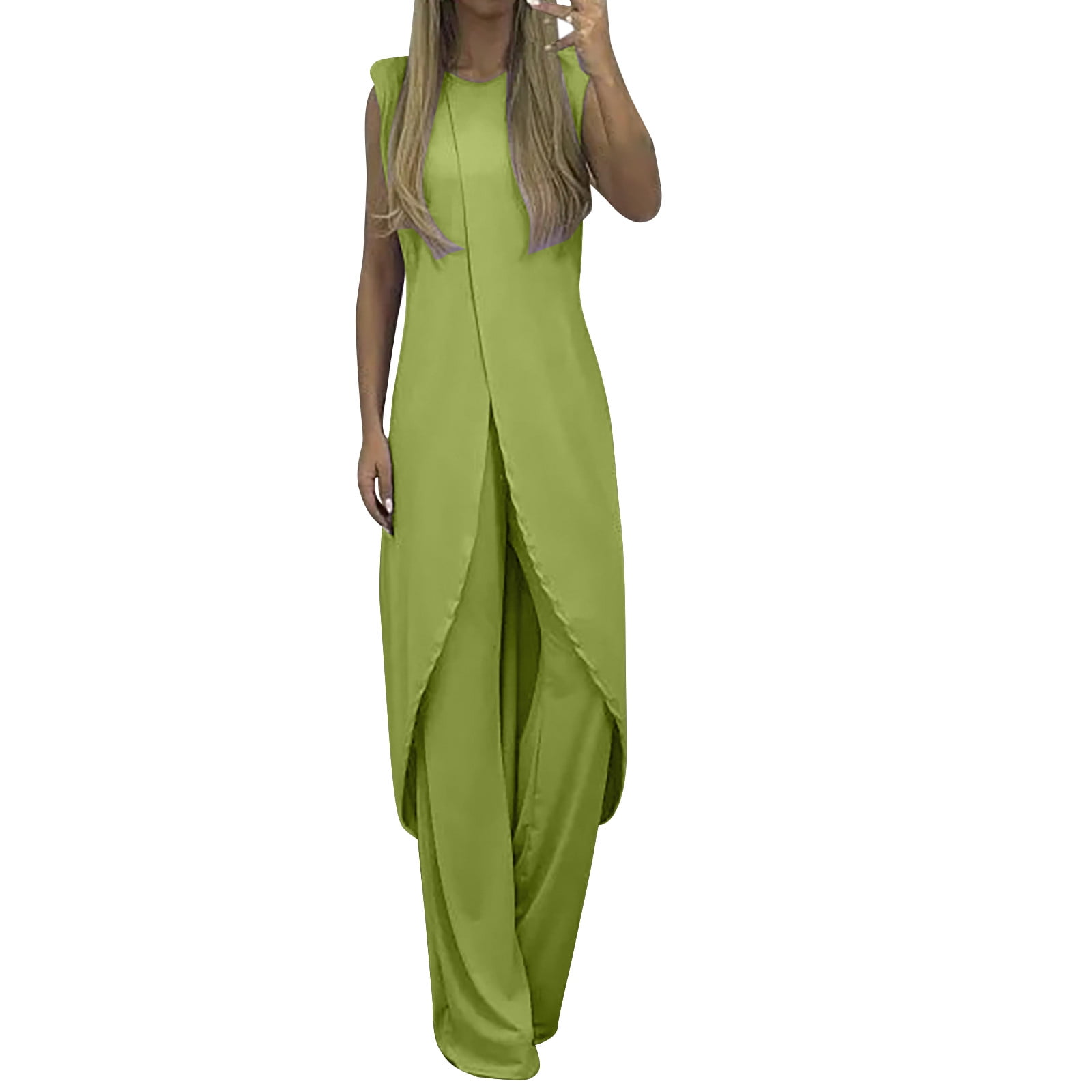 CILENON Outfits for Women Casual Sleeveless Long Vest Robe 2-Piece Sets ...