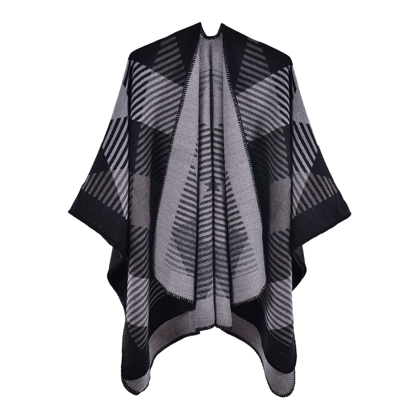 CILENON Plus Size Lightweight Jacket Women's Travel Plaid Shawl Wraps Open Front Poncho Cape ...