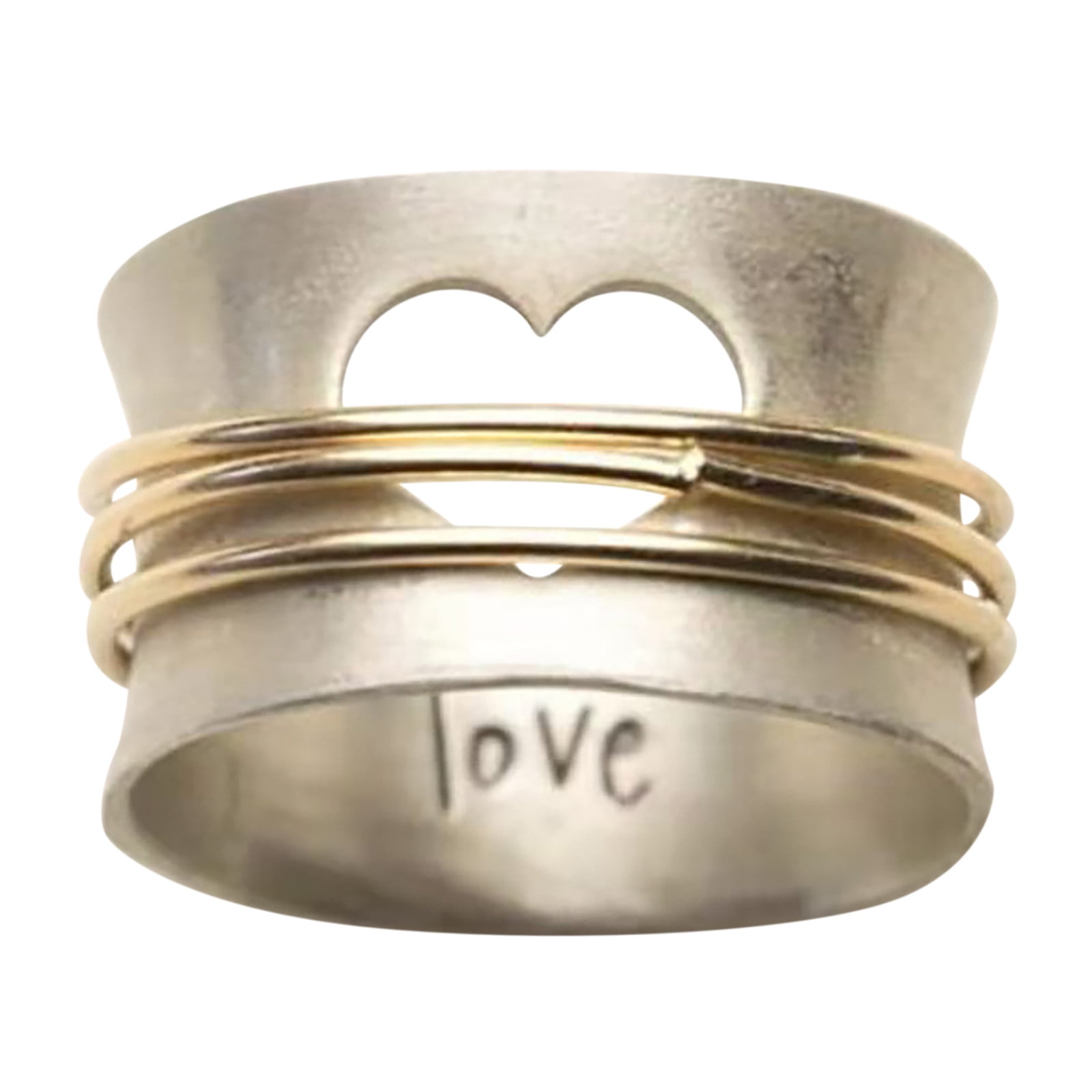 CILENON Silver Wedding Band Women Fashion Turning Rings Two Tone Heart ...