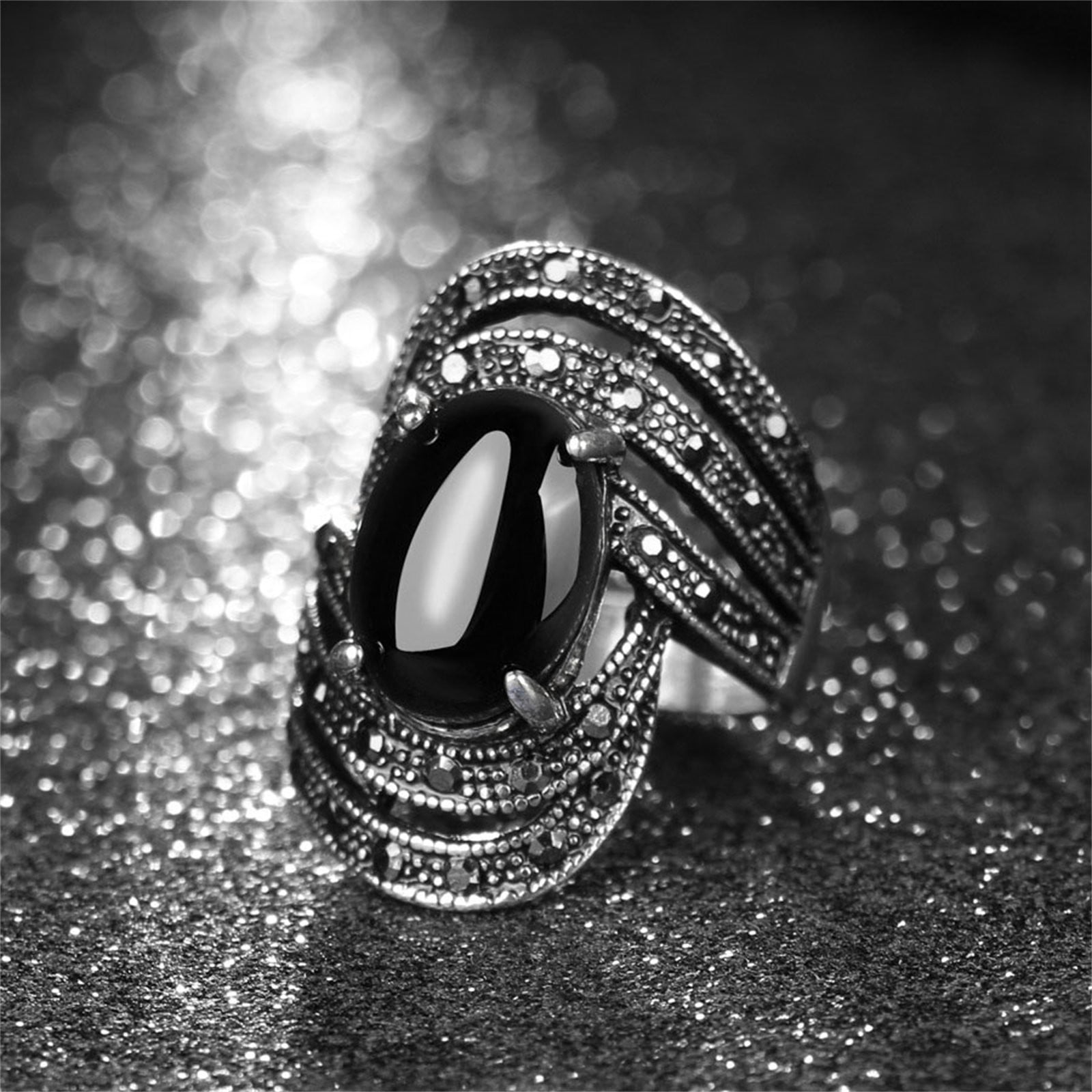 CILENON Stackable Rings Boho Ethnic Bride Wedding Crystal Ring Antique ...