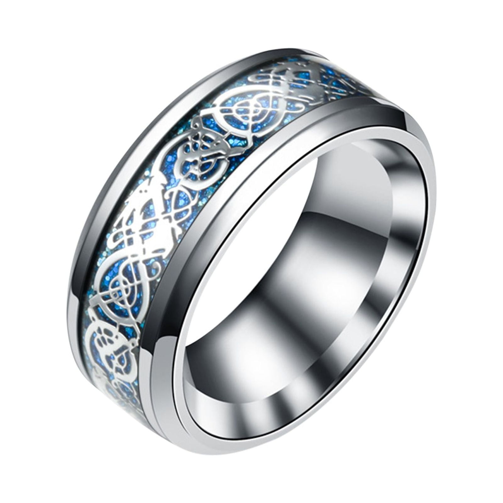 CILENON Titanium Steel Dragon Ring With Silver Golden Dragon Stainless ...