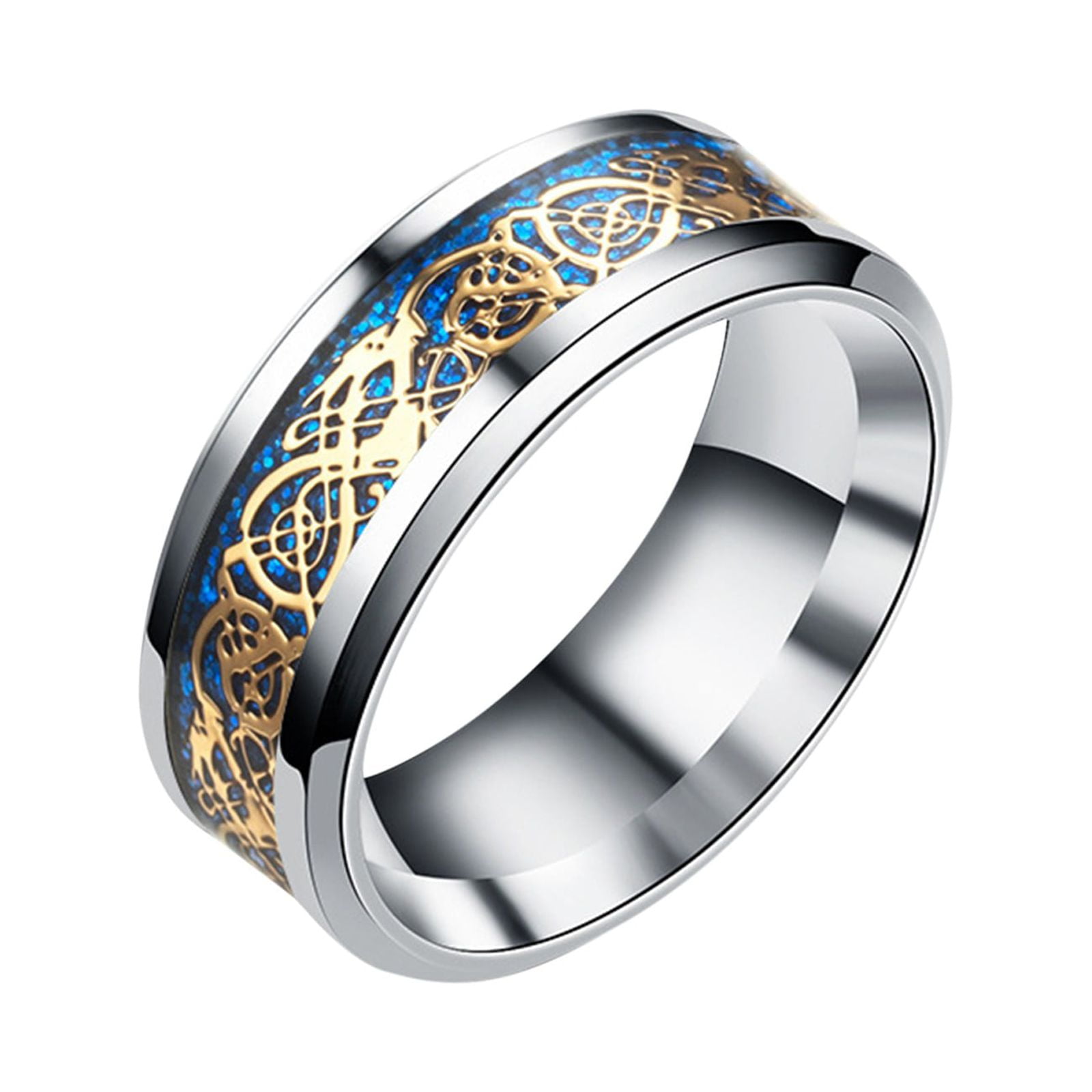 CILENON Titanium Steel Dragon Ring With Silver Golden Dragon Stainless ...