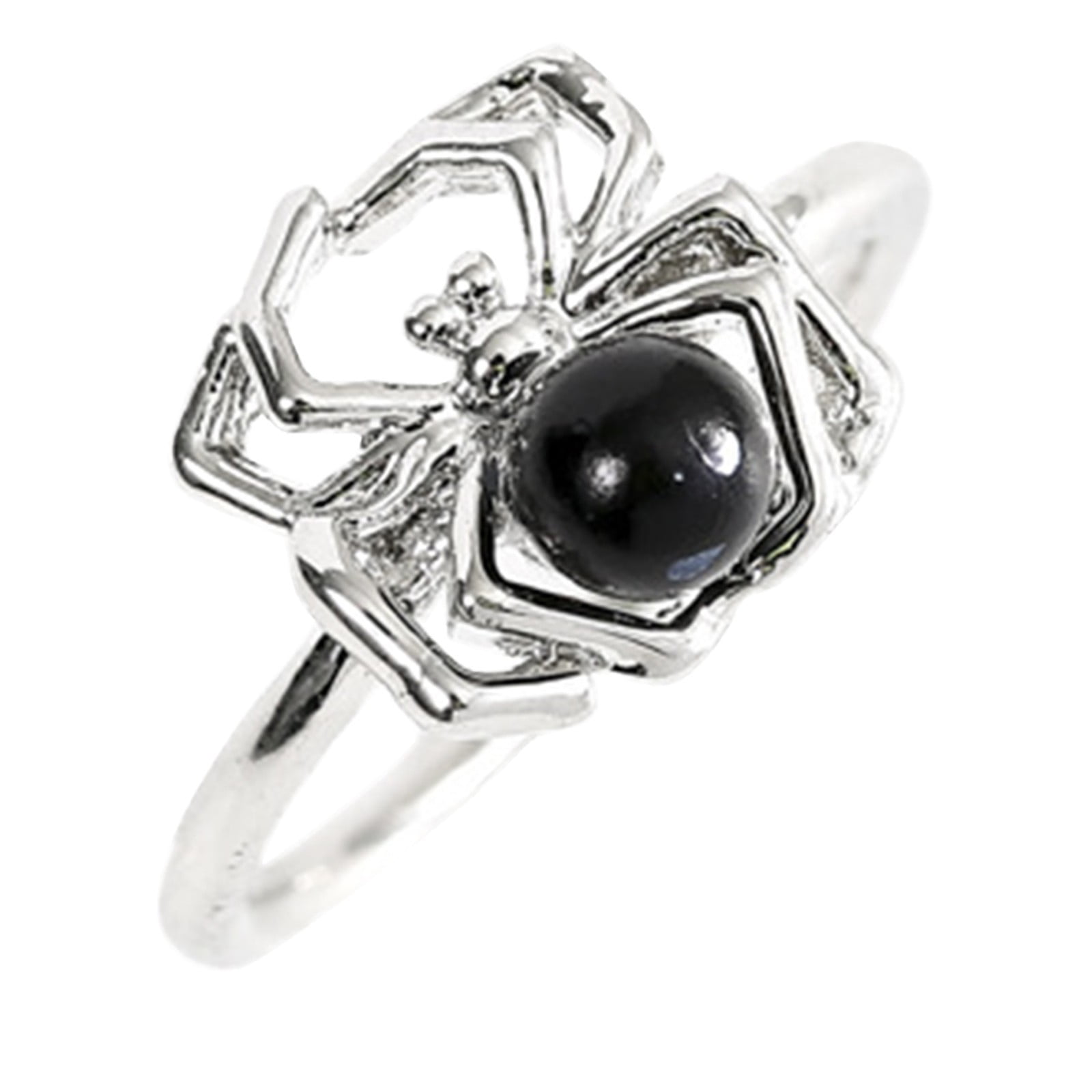 CILENON Wedding Band Simulated Black Wide Scary Spider Ring Silver ...