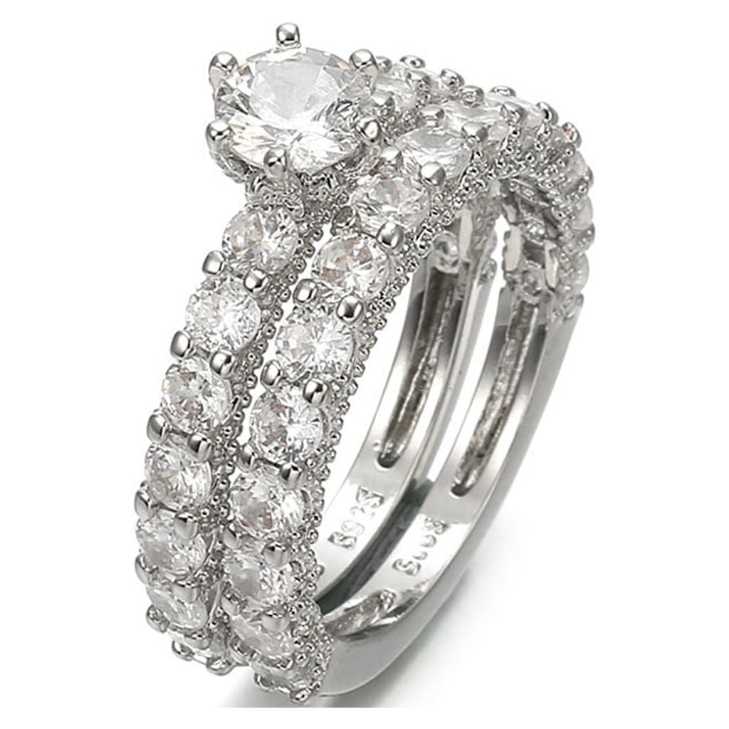 CILENON Wedding Bands 2 In 1 Perfect Women White Diamonds Ring Set ...
