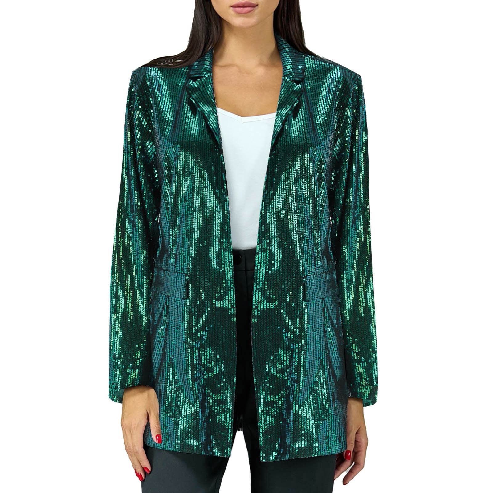 CILENON Women's Sequin Jackets Open Front Blazer Jacket Casual Long Sleeve Sparkly Cardigan Coat ...