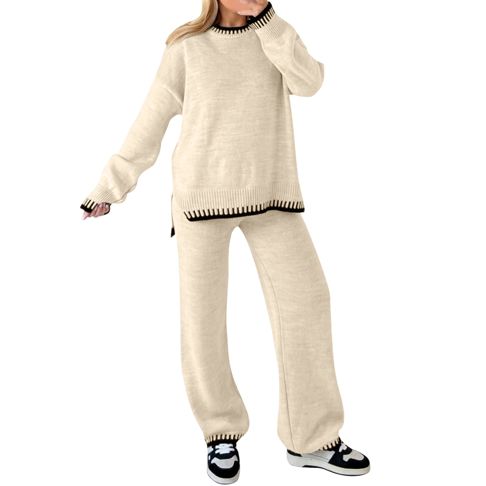 CILENON Womens Sweats Women's 2 Piece Sweasuit Outfits Long Sleeve Knit ...