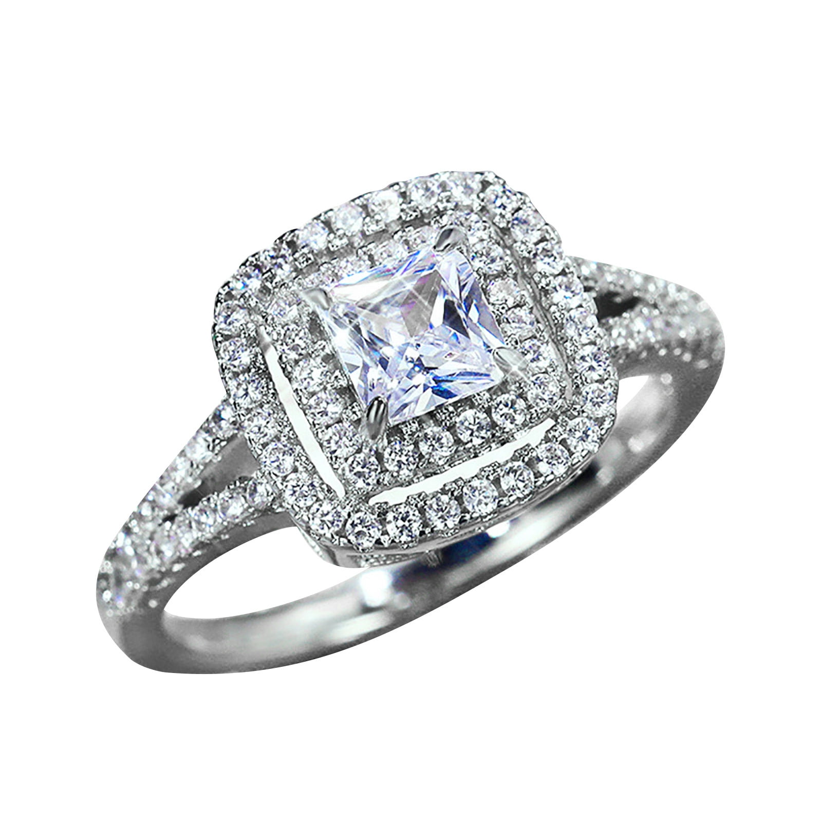 CILENON Womens Wedding Bands Fashion Women's Square Zirconia Full Bling ...