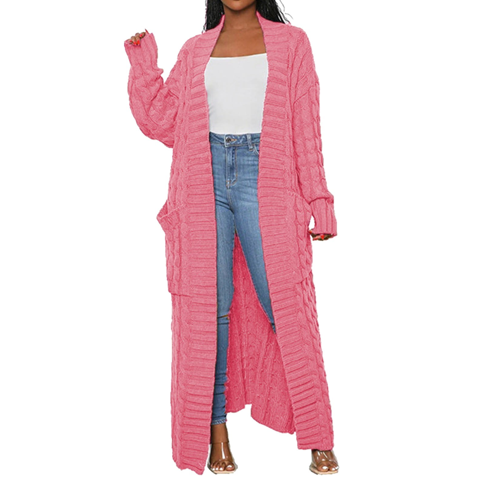 CILENON Work Cardigan for Women Women's Solid Color Long Sleeved Loose ...