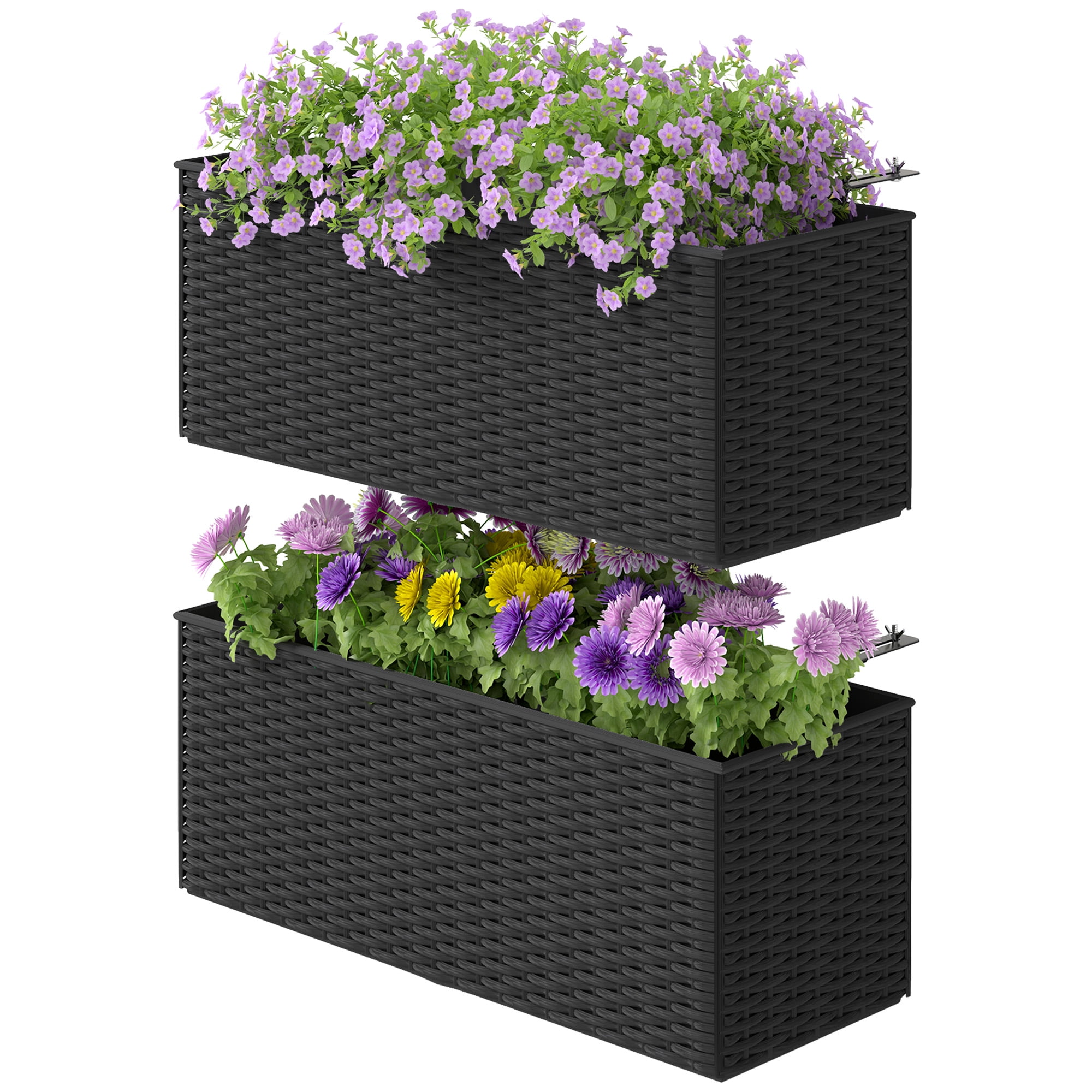 CILJKU 2-Pack 20-Inch Railing Planter Boxes – Rattan Look Flower Pots ...