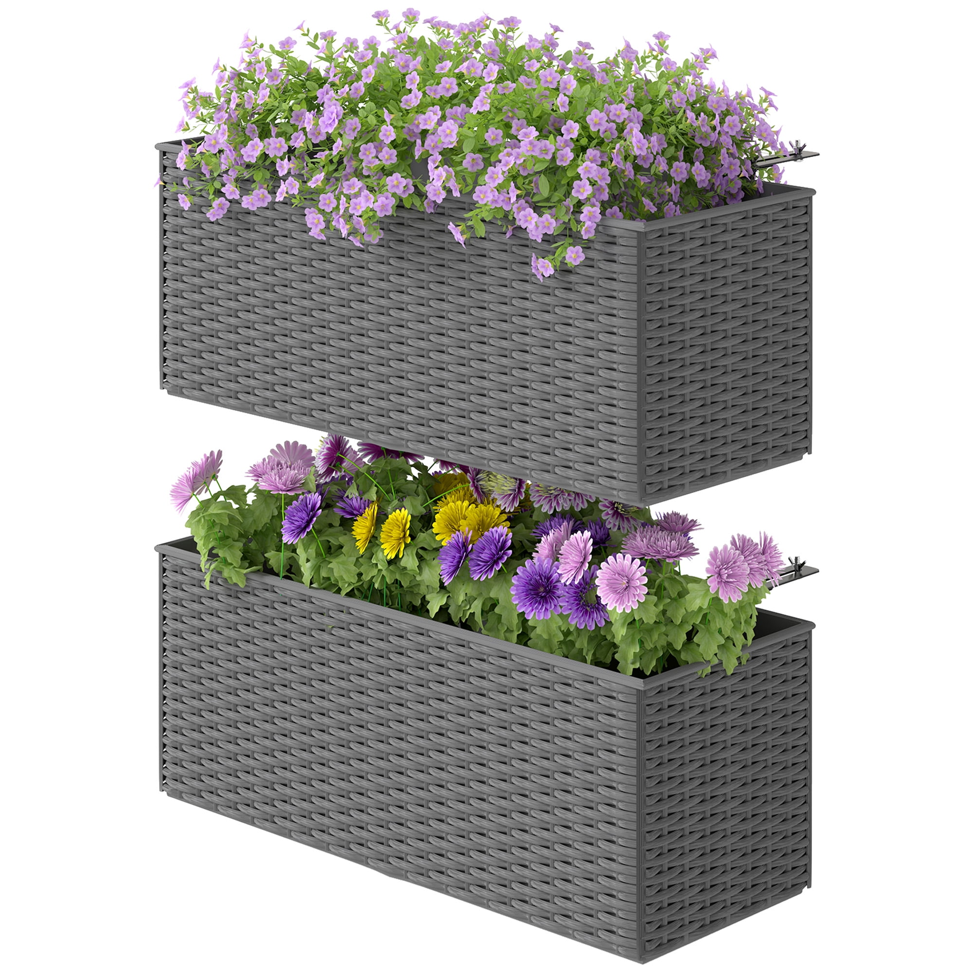 CILJKU 2-Pack 20-Inch Railing Planter Boxes – Rattan Look Flower Pots ...