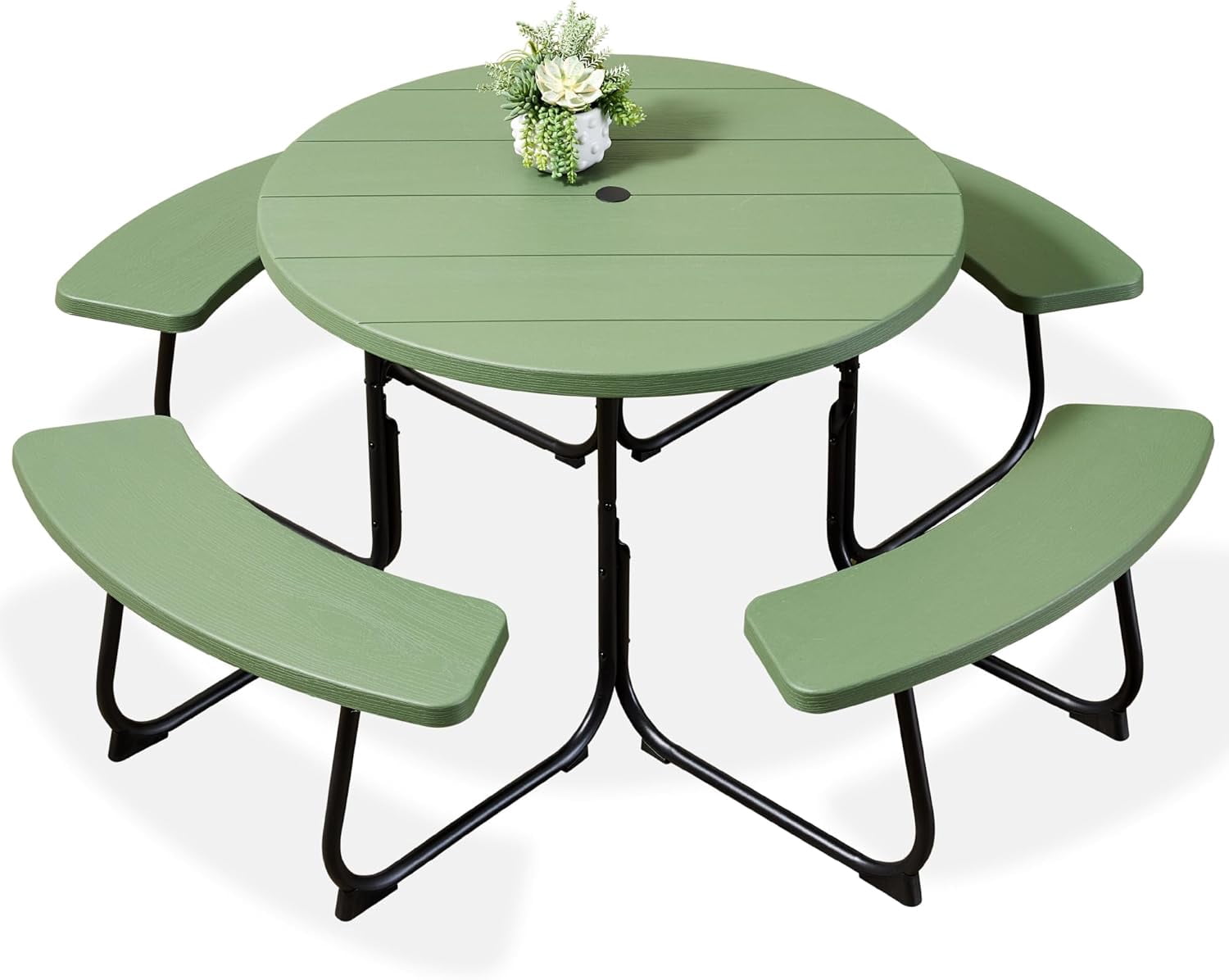 CILJKU 8-Person Outdoor Bench Patio Picnic Table, Circular With 4 Built ...