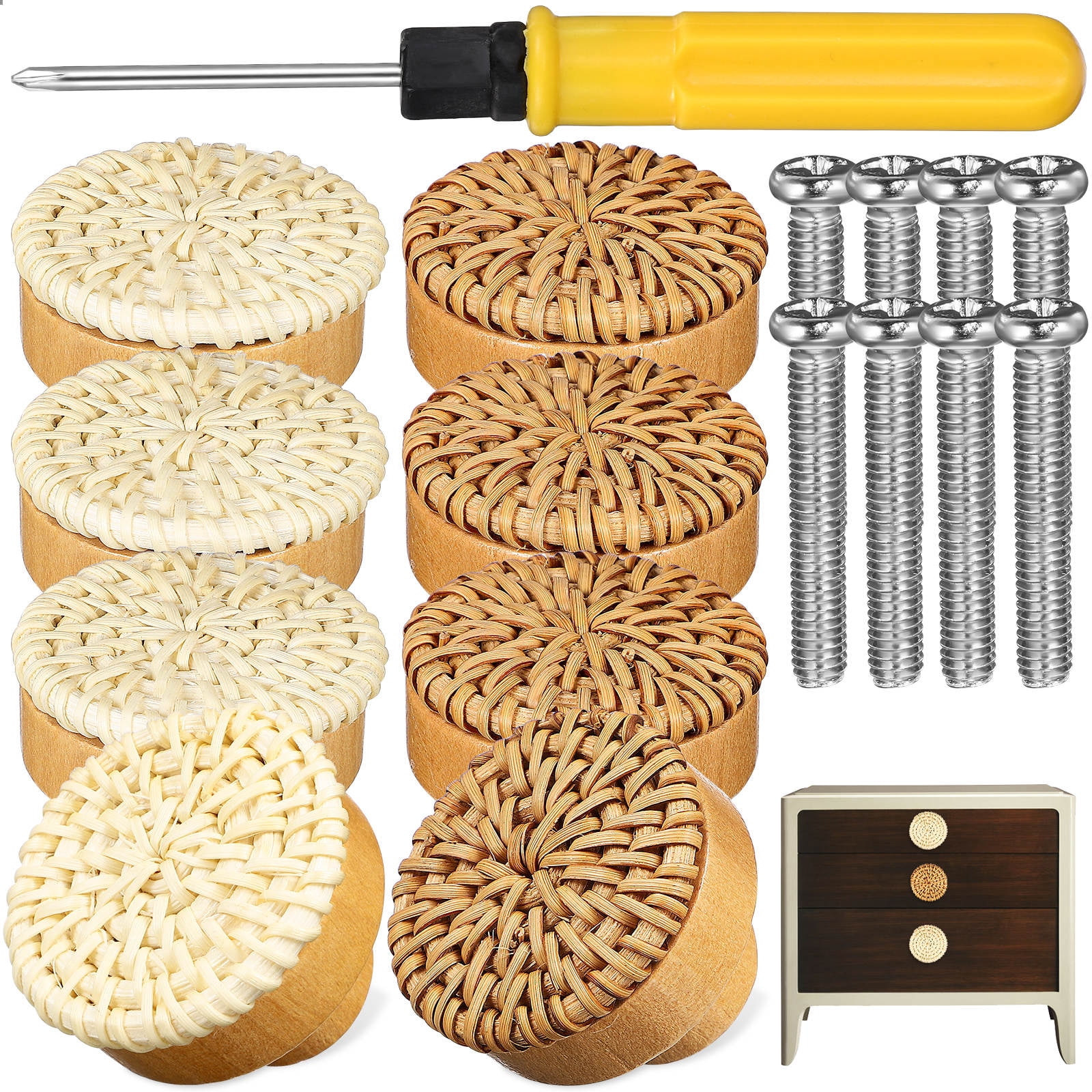 CIMAXIC Vintage Knobs for Cabinets Rattan Furniture Knobs Set 1.65X1 ...