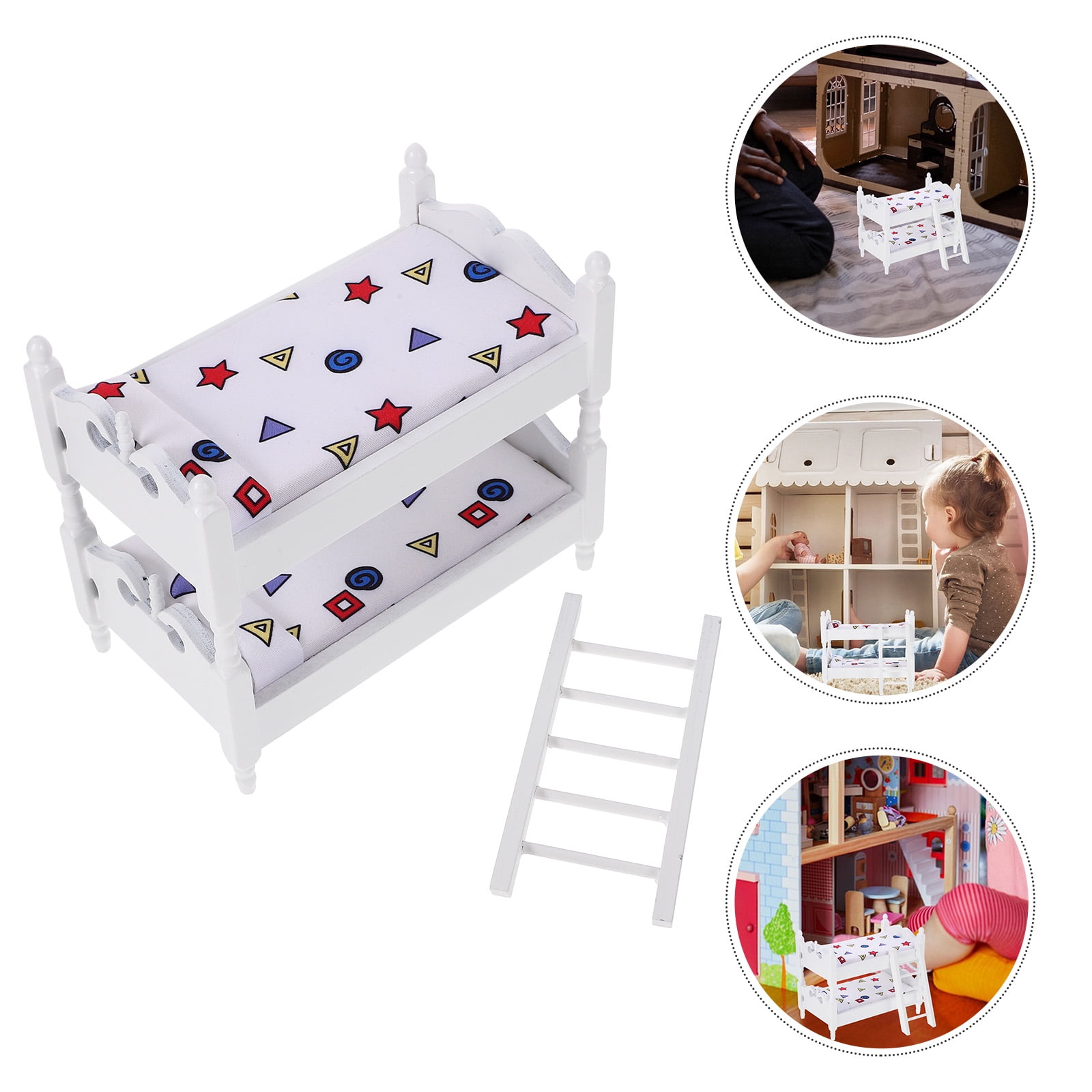 CIMAXIC 1Pack Miniature Bunk Bed Model White Wood Modern Minimalist ...