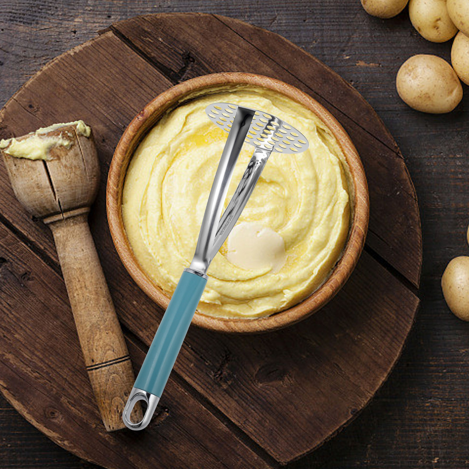 CIMAXIC Food Preparation Potato Masher Comfortable Grip Handle Sky-Blue ...
